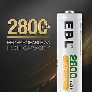 EBL Rechargeable AA Batteries 4 Pack, Precharged Double A Battery 2800mAh and AA AAA Battery Charger with Foldable Wall Plug