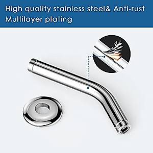 HOPOPRO NBC News Recommended Brand Modern 6 Inch Shower Arm Made of Stainless Steel Shower Head Extension Extender Pipe Arm with Flange and Teflon Tape