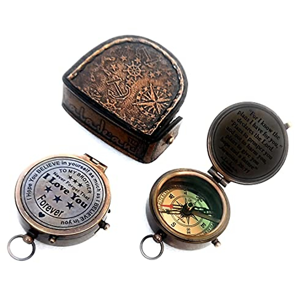 Gift for Brother Brass Compass | Engraved Gift idea from Brothers & Sisters for Birthday Gifts for Brother, Anniversary, Baptism, Confirmation Present (Brother I Love You)