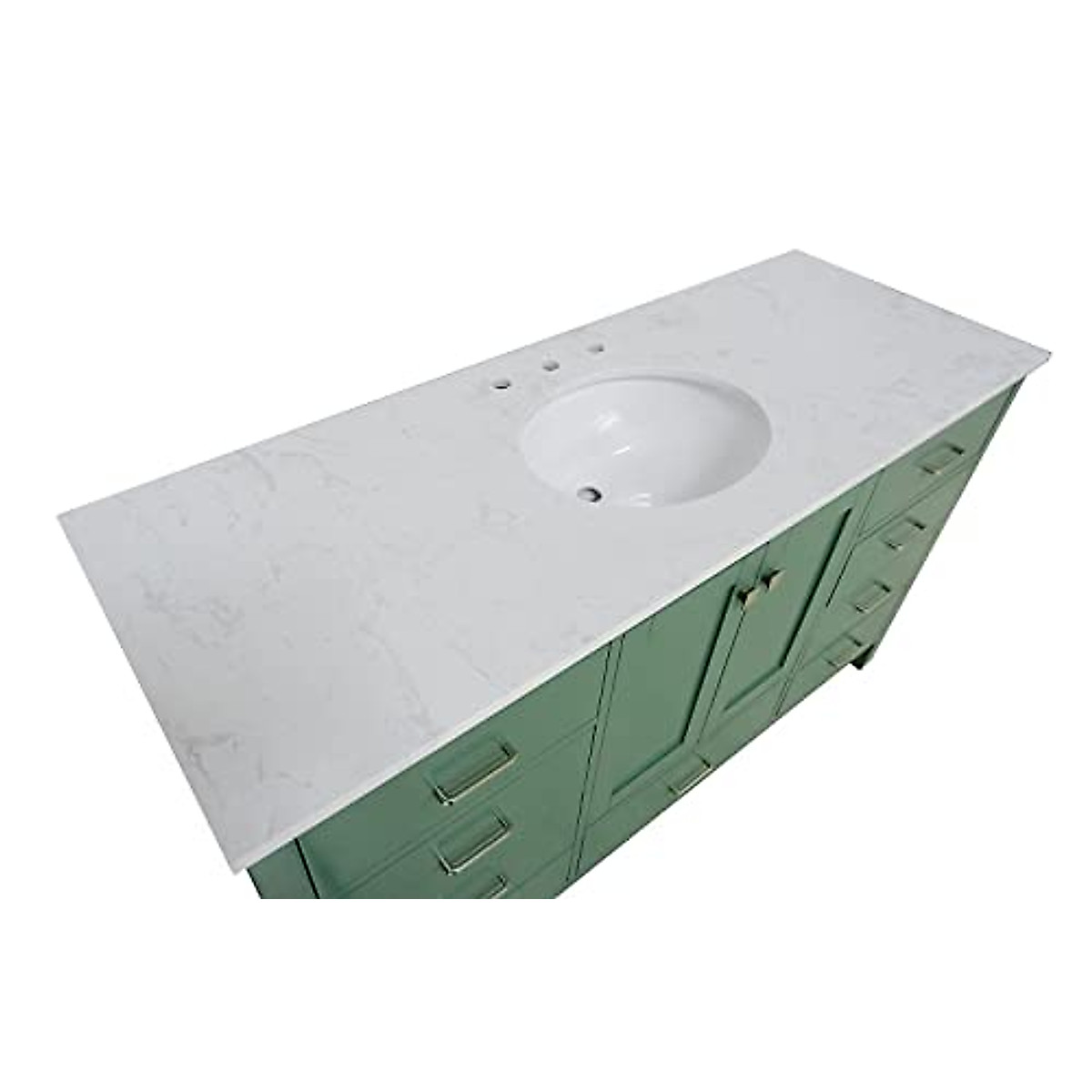 Kitchen Bath Collection Horizon 60-inch Single Bathroom Vanity (Engineered Carrara/Sage Green): Includes Sage Green Cabinet with Engineered Carrara Countertop and White Ceramic Sink