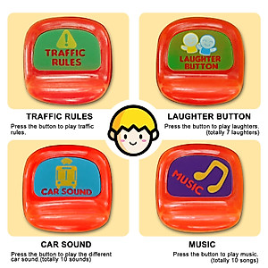 Hi-Tech School Bus Toy with Sound Light for Kids, Simulation Steering Wheel Gear Driving Pull Buses Education Knowledge Gift for Preschool Toddler Boys Girls Age 3 4 5 6 7 8