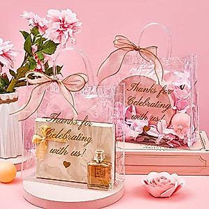 50 Pcs Clear Plastic Gift Bags with Handle Transparent PVC Plastic Gift Wrap Tote Bag Wedding Gift Bags Reusable Small Clear Gift Bags for Shopping Birthday Wedding Party Favor (10 x 10 x 3.5 Inch)