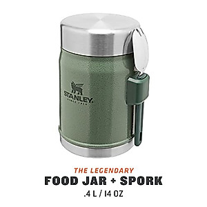 Stanley Classic Legendary Food Jar 0.4L Hammertone Green with Spork – BPA Free Stainless Steel Soup Flask - Keeps Cold or Hot for 7 Hours - Leakproof - Dishwasher Safe