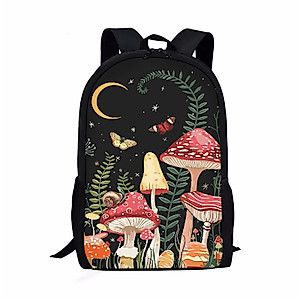WELLFLYHOM Mushroom Backpack for School Girls Bookbag,Moon Star School Bags Personalized Back Packs Purse for Teens Women College Students Book Bags Satchel Casual Daypack Rucksack