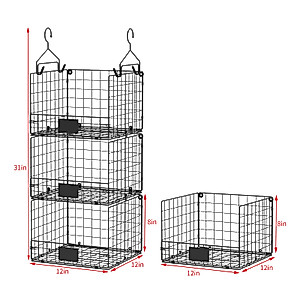 Sonyabecca 3-Tier Hanging Closet Organizer with Name Plate, Clothes Hanging Shelves 5 S Hooks, Wall Mount & Cabinet Foldable Wire Storage Basket, for Clothing Sweaters Handbags