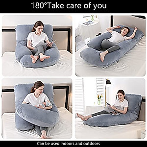 Jcickt Pregnancy Pillow J Shaped Full Body Pillow with Velvet Cover Grey Maternity Pillow for Pregnant Women, 60"