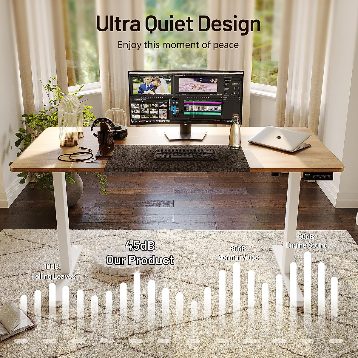 Monomi Electric Standing Desk, 55 x 28 inches Height Adjustable Desk, Ergonomic Home Office Sit Stand Up Desk with Memory Preset Controller (Natural Top/White Frame)