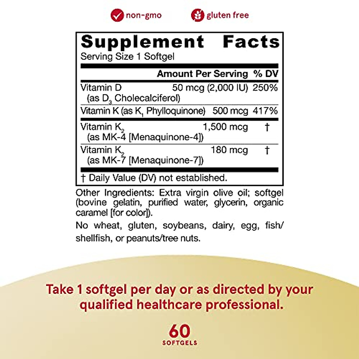 Jarrow Formulas K-Right - Dietary Supplement for Bone & Cardiovascular Health Support - Contains Vitamin D3 & Three Forms of Vitamin K Including MK-7 - 60 Servings (PACKAGING MAY VARY)