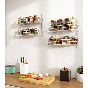 Mefirt Over The Door Pantry Organizer, Wall Mount Spice Rack, Pantry Hanging Storage and Organization, 6 Adjustable Baskets Heavy-Duty Metal for Home & Kitchen, Back of Door Seasoning Rack - White