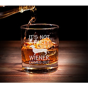 NeeNoNex It's not a Party Until a Wiener Comes Out Great Gift for Funny Dachshund Dog Lover Whiskey Glass - Funny and Sarcastic Gift For Dog Lover