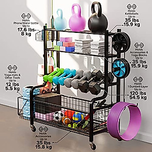 Aestoria Home Gym Storage Rack - Weight Rack for Home Gym with Easily Removable Side Accessories - Versatile Gym Organization for Home Gym with Larges 2.5 Inches Wheels