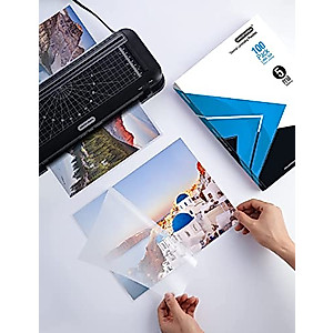 Sinopuren Laminator Machine and Laminating Pouches Bundle, Personal 3-in-1 Desktop Laminating Machine Built-in Paper Trimmer Punch and Corner Rounder, Thermal Laminating Sheets 5Mil 100pack, Clear