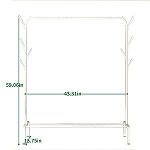 YAYI Clothes Rack Heavy Duty Clothes Rail Metal Garment Rail With Top Rod and Lower Storage and Side Hooks,White