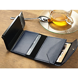 pularys Mini Wallet RAVEN - Multifunckion Credit Card Case - Italian Leather - RFID blocking - Size: 6.5 x 10 x 2.5 cm - Space for up to 7 Cards - Classic Design