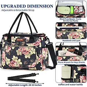 LOKASS Lunch Box - Lunch Bag Women Insulated Lunch Box for Women Teacher Nurse Tote Bag for Work Picnic or Travel Removable Shoulder Strap Side Pocket - Peony