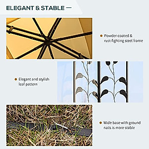 Outsunny 10' x 10' Metal Patio Gazebo, Double Roof Outdoor Gazebo Canopy Shelter with Tree Motifs Corner Frame and Netting, for Garden, Lawn, Backyard, and Deck, Beige