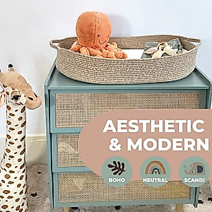 Baby Moses Changing Pad For Dresser - Moses Basket For Babies With Diaper Changing Pad - Sturdy Thick Rope Baby Changing Basket - Baby Diaper Changing Station - Boho Baby Nursery Changing Table Topper