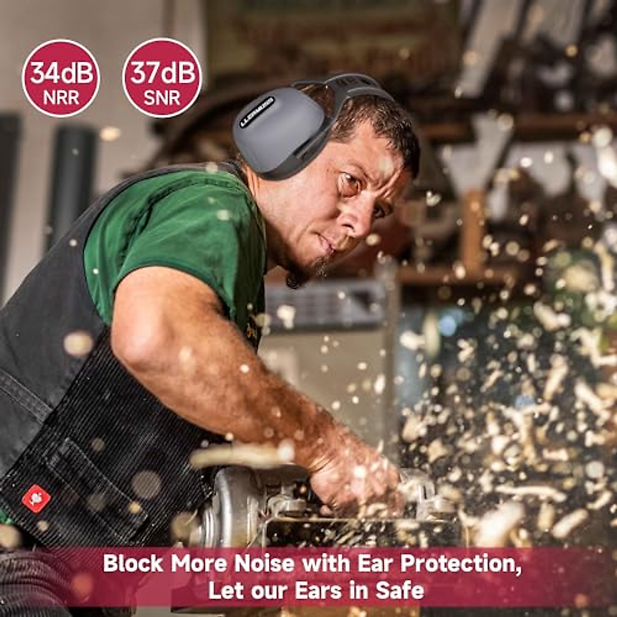 Hearing Protection Earmuffs Llermuss SNR 37dB Noise Reduction Headphones 2-in-1 Headback Shooting Range Ear Protection Safety Soundproof Ear muffs for Mowing Concert Construction Hunting Airplane Grey