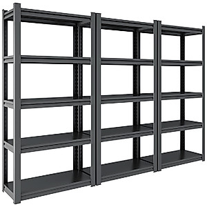 LOPOO 78" H 5-Tier Metal Shelves for Storage Garage Shelving, Heavy Duty Storage Shelves with 2000 lbs Capacity, Adjustable Garage Shelf Industrial Shelving Unit, Metal Storage Utility Rack, Black