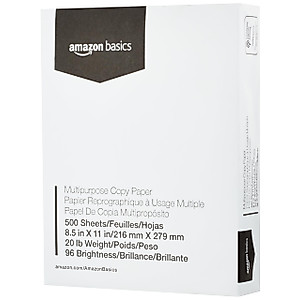 Amazon Basics Multipurpose Copy Printer Paper - 96 Bright White, 8.5 x 11 Inches, 1 Ream (500 Sheets)