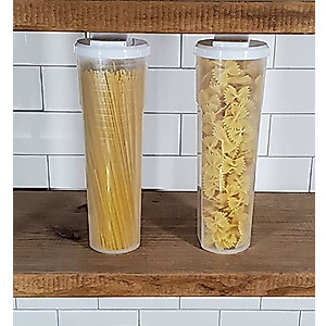 Regent 2 Pack of Tall Clear Spaghetti Pasta Storage Container with Lids that Measure. Multiple Uses for Dry Goods, Art Supplies, Toys. 11.6in Tall x 3.8in Diameter. Dishwasher Safe.