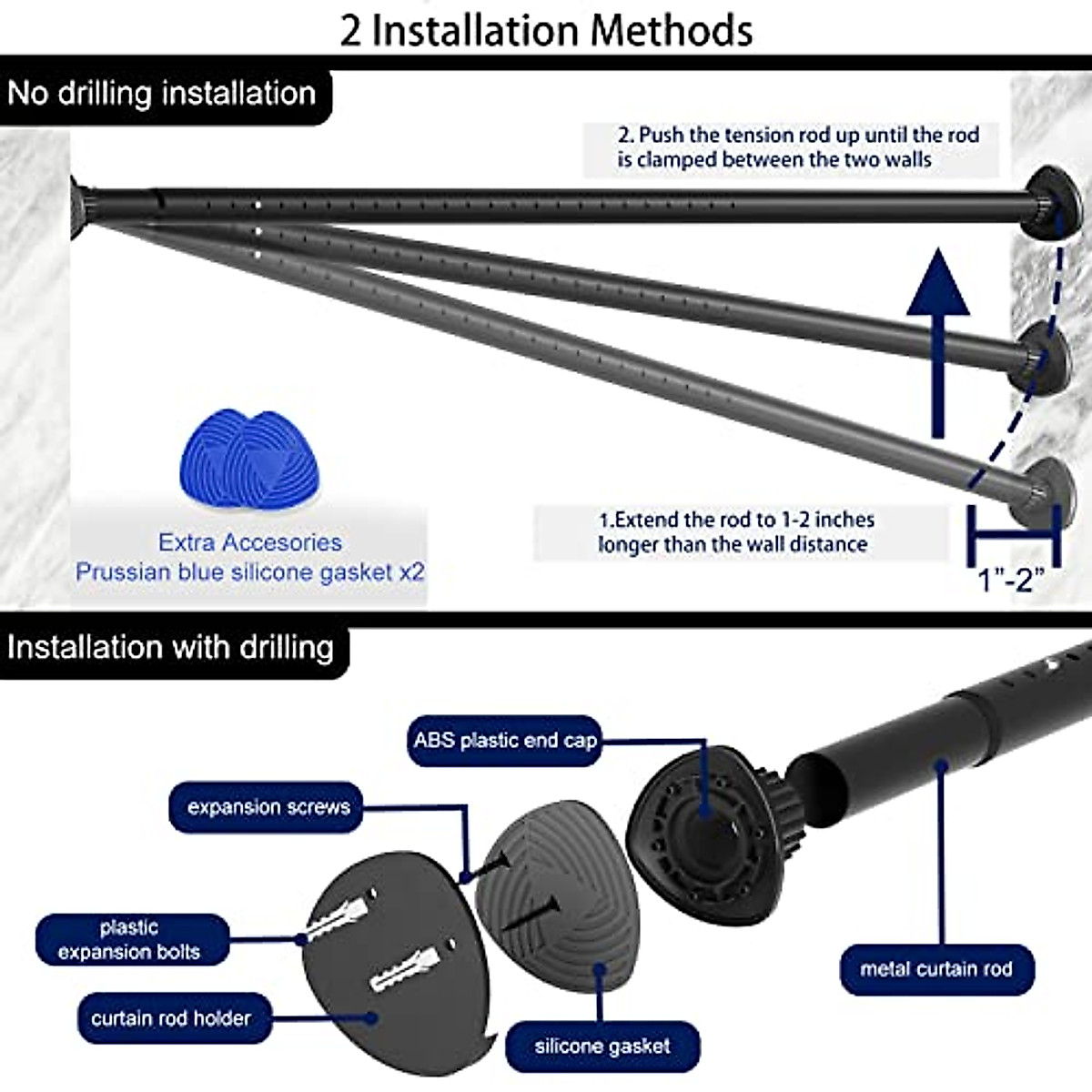 Oxdigi Room Divider Curtain Rod Long 142.1-160 Inches/Matt Black Tension Curtain Rod/No Drill,Never Rust,Heavy Duty,Adjustable,Thickened Pipe Wall/Spring Tension Rod for Window,Bathroom,Bedroom