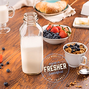 Kitchentoolz 32 Oz Square Glass Milk Bottles with Lids, Perfect Glass Milk Container for Refrigerator - 1 Liter Glass Milk Jugs with Tamper Proof Lid and Pour Spout - Pack of 2