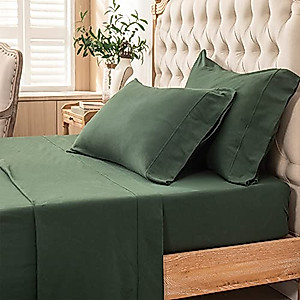 PURE ERA Jersey Knit 4pc Bed Sheet Set 100% T-Shirt Cotton Super Soft Comfy Breathable Fits Mattress Up to 20" Extra Deep Pocket (Solid Forest Green, Queen)