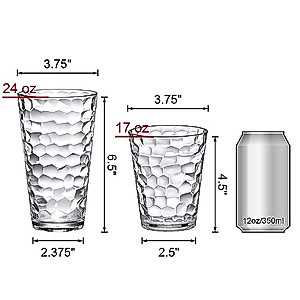 Amazing Abby - Iceberg - 16-Ounce and 24-Ounce Plastic Tumblers (Set of 12), Plastic Drinking Glasses, All-Clear Reusable Plastic Cups, Stackable, BPA-Free, Shatter-Proof, Dishwasher-Safe