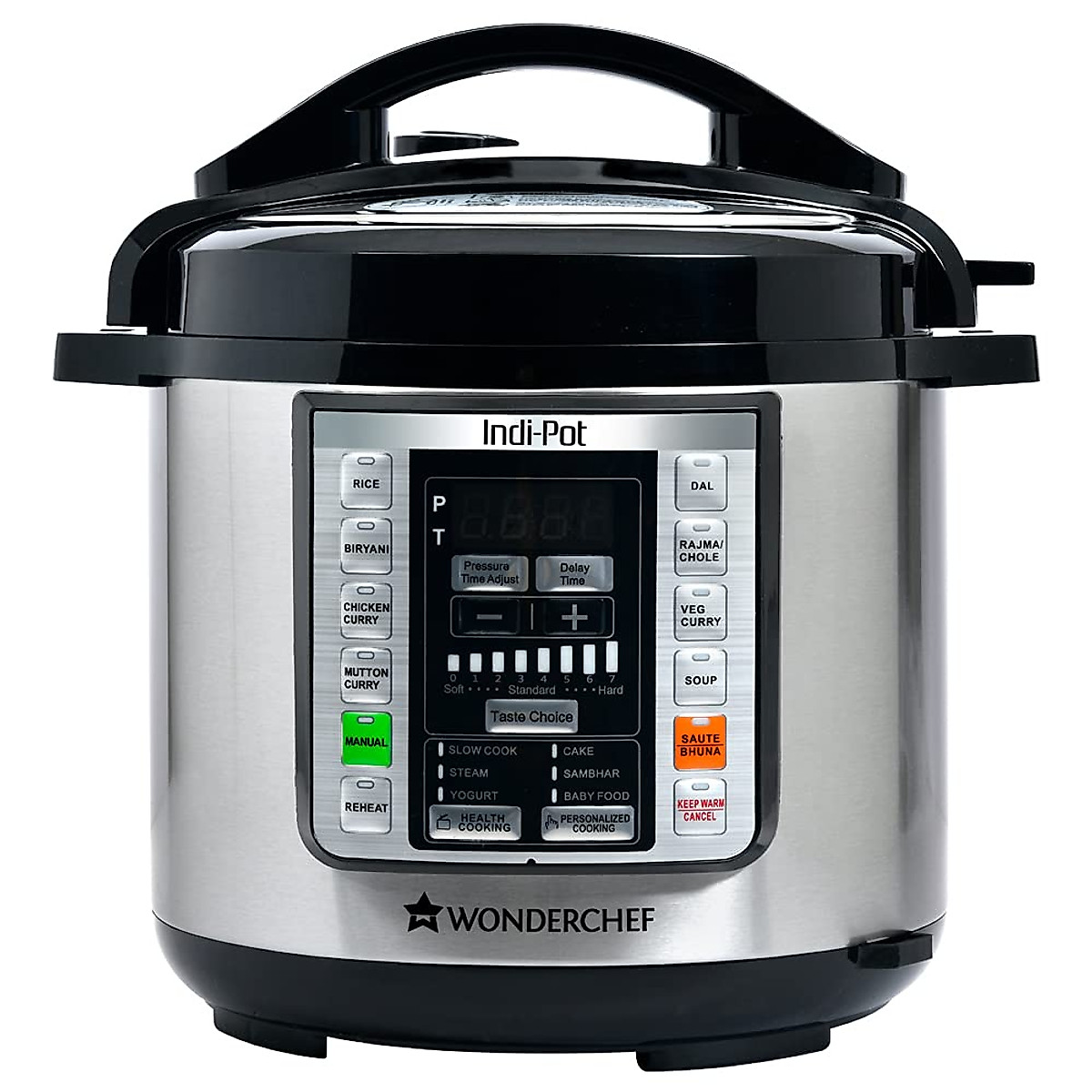 Wonderchef 6 Quart Indian Cooking Multi-use Programmable 7-in-1 Stainless Steel Pressure Cooker, Steamer, Yogurt Maker, Sauté, Rice Cooker, Warmer and Slow Cooker; 6-quarts