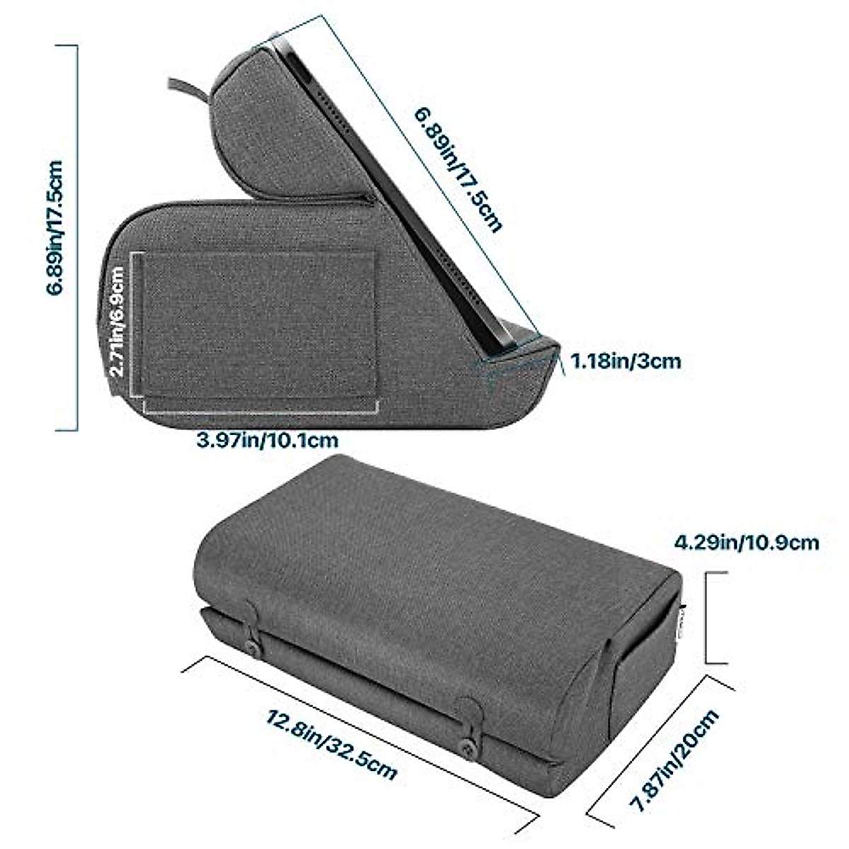 MoKo Tablet Pillow Holder, Foldable Soft Pillow Tablet Stand Up to 12.9", Sofa Throw Pillow for Xmas Gift, eReader, Fit with iPad 9 2021, iPad Mini 6, iPad Pro 12.9/11 2022,Galaxy Tab S7, Dark Gray