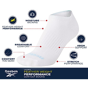 Reebok Women's Athletic Socks - Performance Low Cut Socks (6 Pack), Size 4-10, All Black