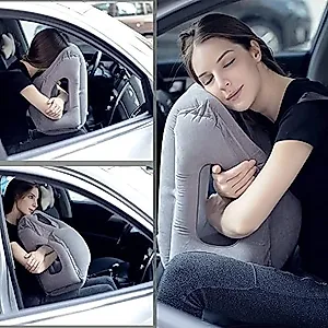 PVC Inflatable Travel Pillow Portable Headrest Chin Support Cushions for Airplane Plane Car Office Rest Neck Nap Pillows,Grey