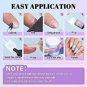 Ejiubas Gel Nail Kit - 300PCS Pre-buff Short Almond Gel Nail Tips, 15ML Long-Lasting Solid Gel with Portable Nail Lamp, Acrylic Nail Kit Gel Extension Set for Diy Home Manicure