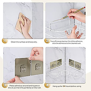 SORGMACH Shower Caddy Bathroom Corner Shelf Adhesive Basket Storage Rack Toile Holder Organizer with 4 Removable Hook Wall Mounted for Bathroom Kitchen Toilet - 2 Pack, White
