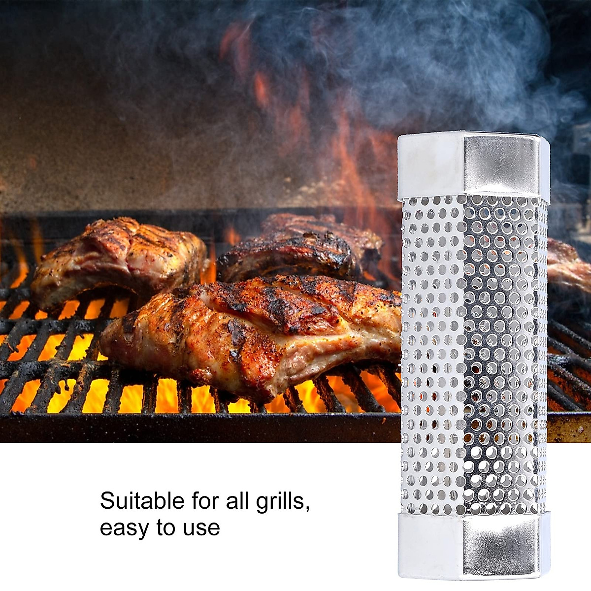 Smoker Tube Grill 304 Generator Pipe Bbq Hex Smoke Box Smoke Tube Tools Fruitwood for Stainless Steel Pipe Tube Smoky Grilled Smokers (Length 15.4CM*Height 5CM [order selection:)