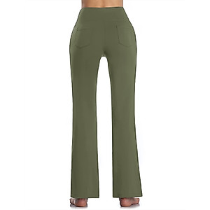 MOVE BEYOND Buttery Soft Women's Bootcut Yoga Pants with 4 Pockets Tummy Control Workout Bootleg Work Pants, Green, M