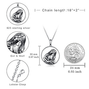 CVRAVO Wolf Necklace 925 Sterling Silver Wolf Pendant Necklace Spirit Animal Wolf Jewelry Gifts for Women Wife Mom