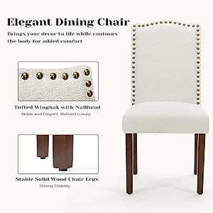 DUMOS Dining Chairs Set of 2, Fabric Dining Room Chairs, Upholstered Parsons Chairs with Nailhead Trim and Wood Legs, Kitchen Side Chair for Dining Living Room,Bedroom - Beige
