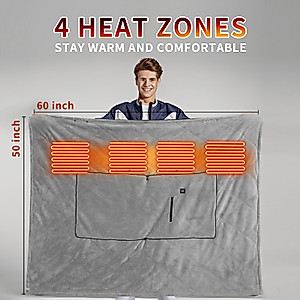 Ourea USB Heated Blanket, 50" x 60" Throw Portable, Soft Milk Velvet Electric Blanket Battery Operated with 3 Heating Levels, with USB Charger and Battery Pack, Machine Washable (Grey)