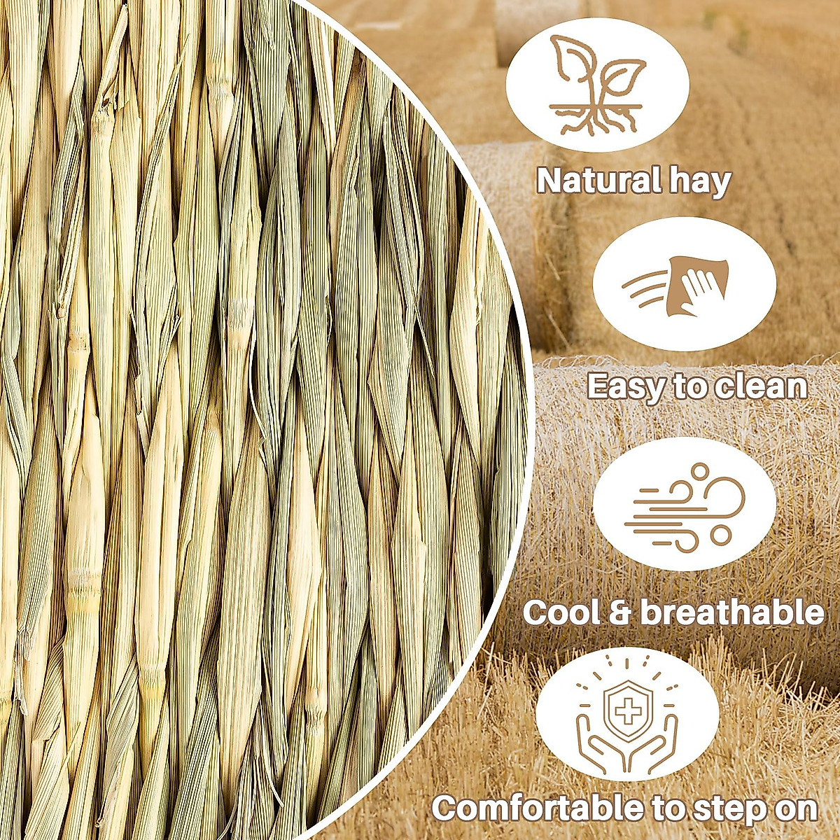 Sukh 2 PCS Rabbit Grass Mats - Natural Hay Woven Bunny Rabbit Bad Cage Mats Pet Bedding Cooling Sleeping Nesting & Toys for Hamster Bunny Chinchilla Guinea Pig Mouse Bird and Other Small Animal