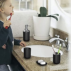 Jaugufiy Bathroom Accessory Set of 4, with Soap Dispenser Pump Bottle Toothbrush and Toopaste Holder Toothbrush Cup Soap Tray (Grey)