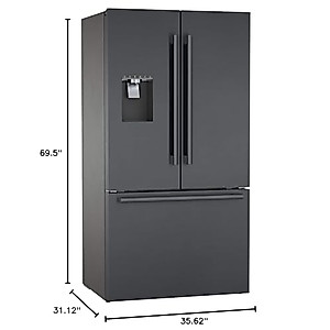 BOSCH 500 Series 36" Black Stainless Steel Counter-Depth 3-Door Refrigerator - B36CD50SNB