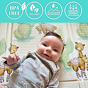 JumpOff Jo - Large Waterproof Foam Padded Play Mat for Infants, Babies, Toddlers, Play & Tummy Time, Foldable Activity Mat, 70 in. x 59 in. - Llama & Koala, Pack of 1