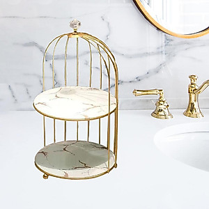 NC Desktop Perfume Organizer Cake Cupcakes Serving Holder Makeup Jewelry Rings Display Stand Bathroom Living Room Storage Rack Shelf - White 2 Tier