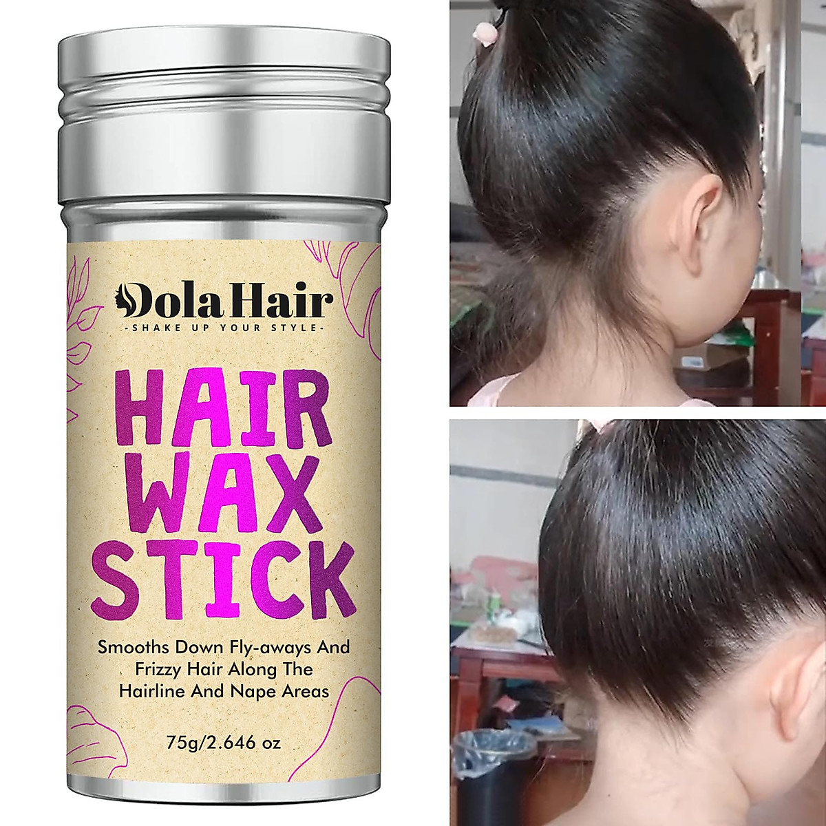 Dolahair Hair Wax Stick - Flyaway Control and Styling Pomade for Kids, Women, and Men - Hair Bun Maker and Accessorie (1 Pack of Wax+ Hair Bands)