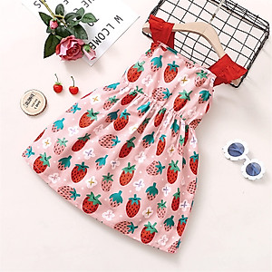 Kids Girls Toddler Beach Fruit Strawberry Prints Sleeveless Infant Princess Girls Hummingbird Dress (Pink, 3-4 Years)