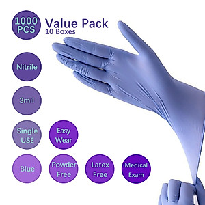 Dr.GreenPanda Medium 1000pcs Great Value Blue Nitrile Medical Exam Gloves Food Safe for Healthcare Food Prep Food Handling Cooking Cleaning Multipurpose Light Work Latex Free Powder Free Non-Sterile