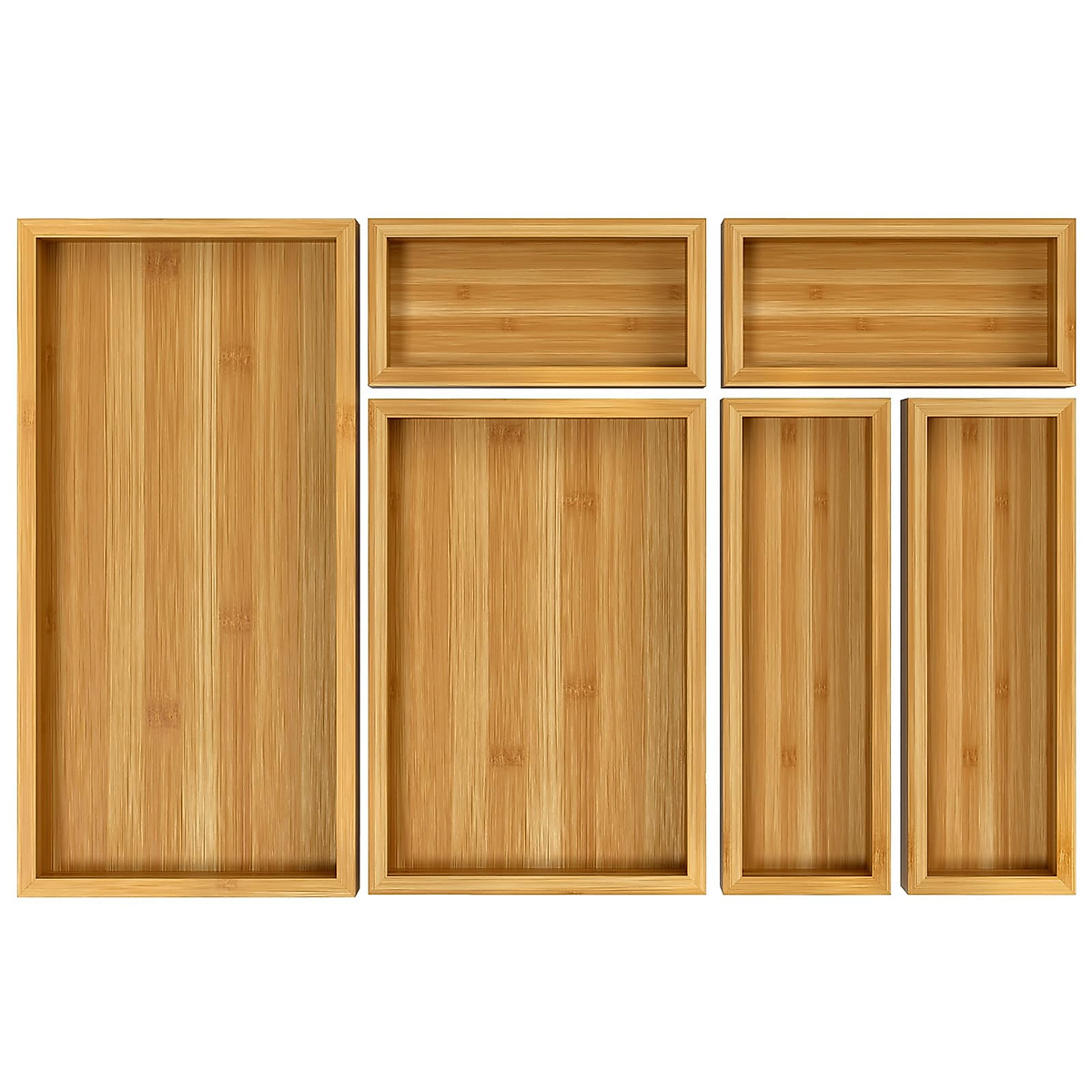 MaxGear Bamboo Kitchen Drawer Organizer, 18x15x2 Inches with 6 Adjustable Compartments, Utensils Cutlery and Flatware Storage for Silverware and Kitchen Accessories