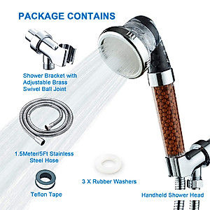 GIFT ZEN Filtered Shower Head with Beads,3-Setting High Pressure Water Saving Ecowater Spa Shower Head for Dry Skin & Hair with 60 Inch Stainless Steel Hose and Bracket